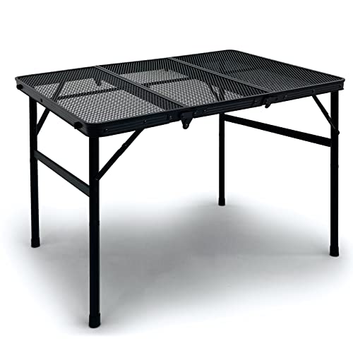 juserox Camping Table, 3FT Portable Folding Grill Table with Aluminum Frame and Metal Desktop, Height Adjustable Lightweight Outdoor Table with Carry Handle for Camping Picnic RV BBQ Beach, Black
