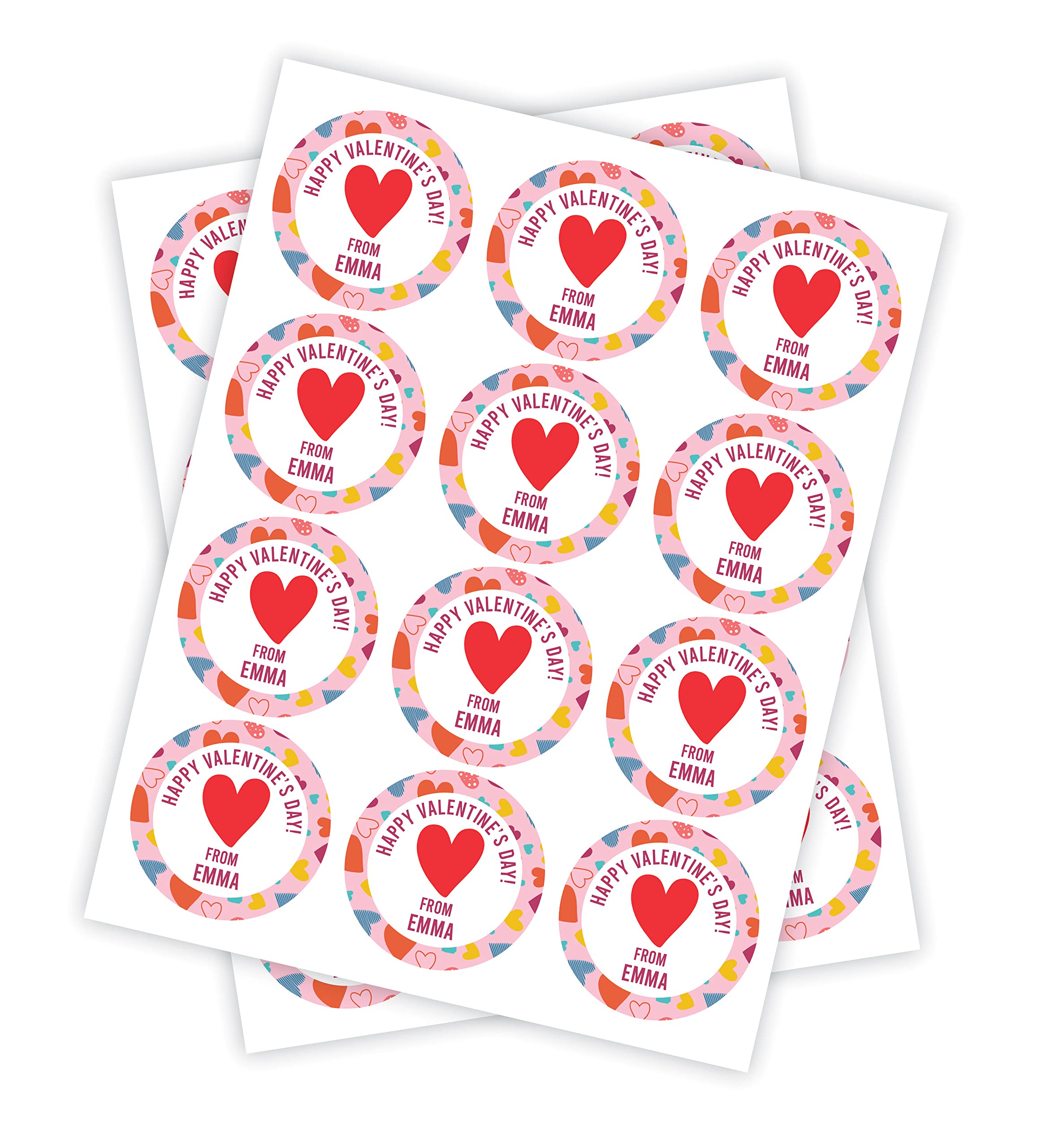 Personalized Valentine's Day Stickers, Custom Happy Valentine's Day Stickers, Valentines Labels, Round Valentines Party Favors, Gift Sticker, VP2304