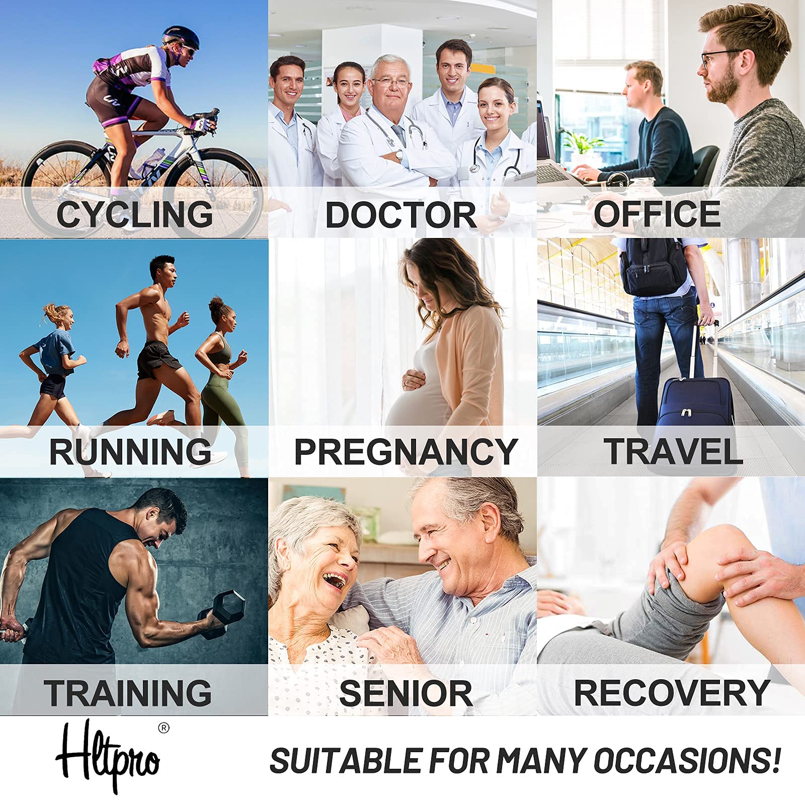 HLTPRO 6 Pairs Compression Socks for Women & Men - 20-30 mmHg Compression Stockings for Medical, Nurse, Running