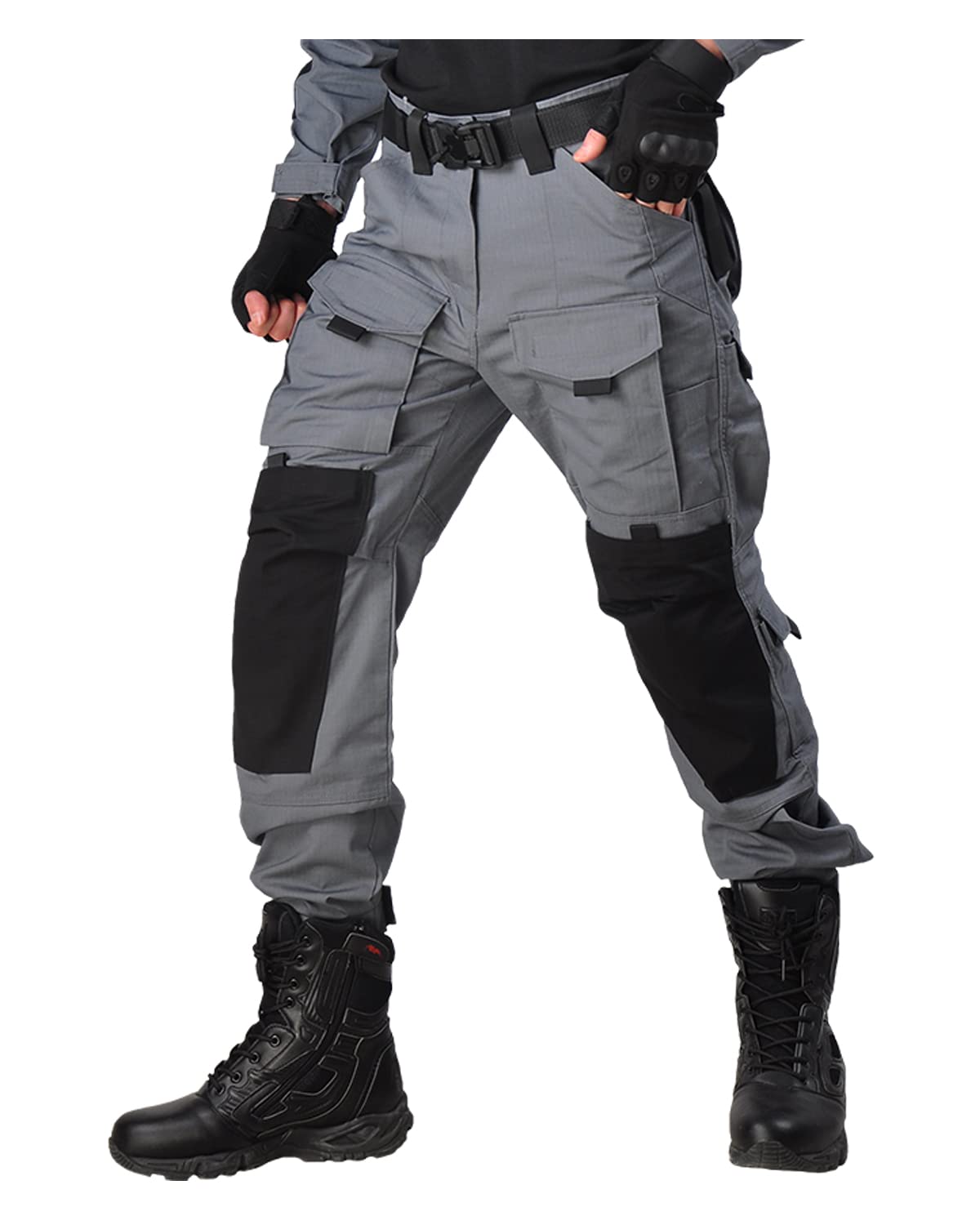 HAN·WILD Men's Combat Pants Tactical Military Pant with Knee Pads Airsoft Hiking Trousers Gray