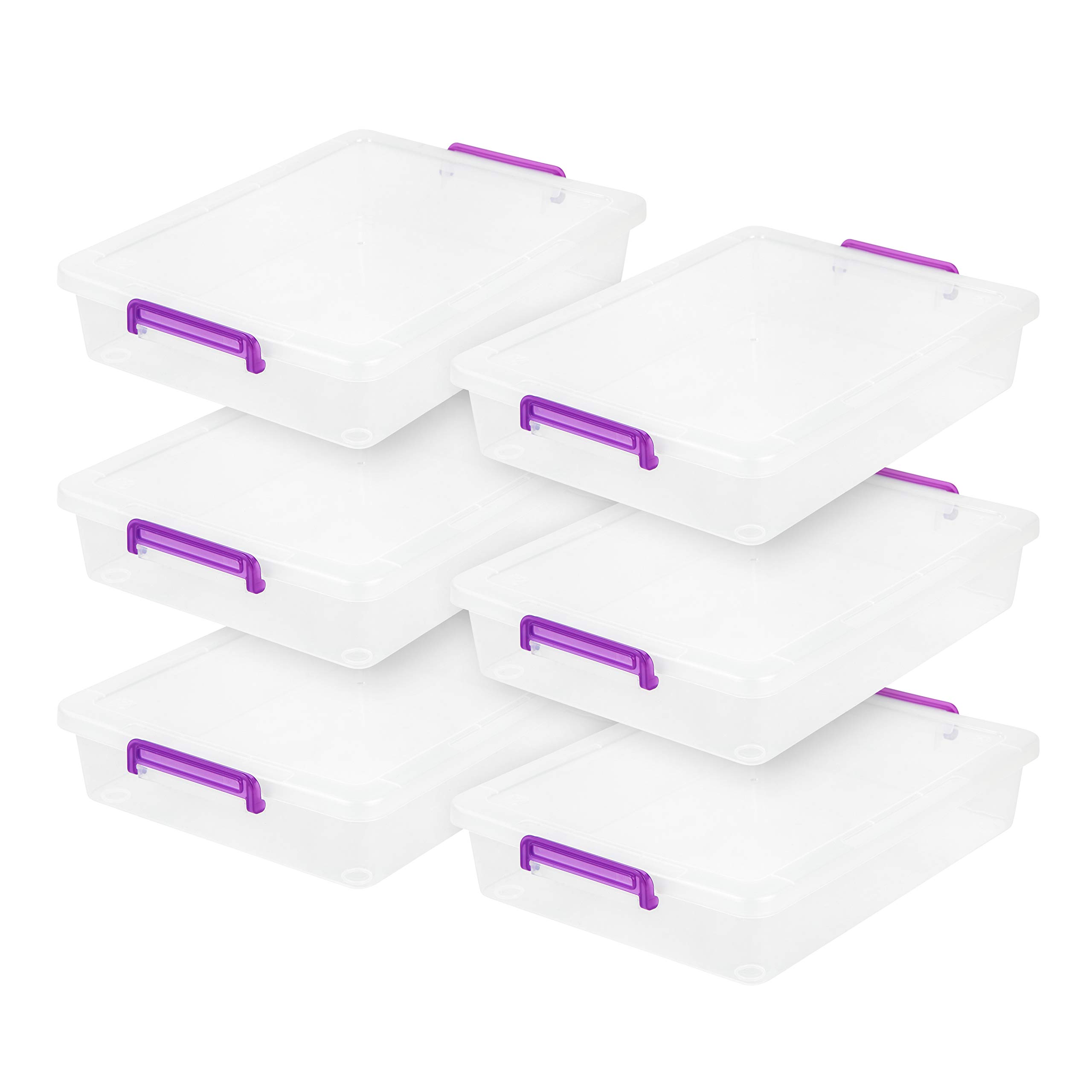 IRIS USA 53 Qt. Plastic Storage Container Bin, Large & 6 Quart Large Clear Plastic Storage Bins with Lids and Secure Latches, 6 Pack, Organizing Container, Clear/Violet