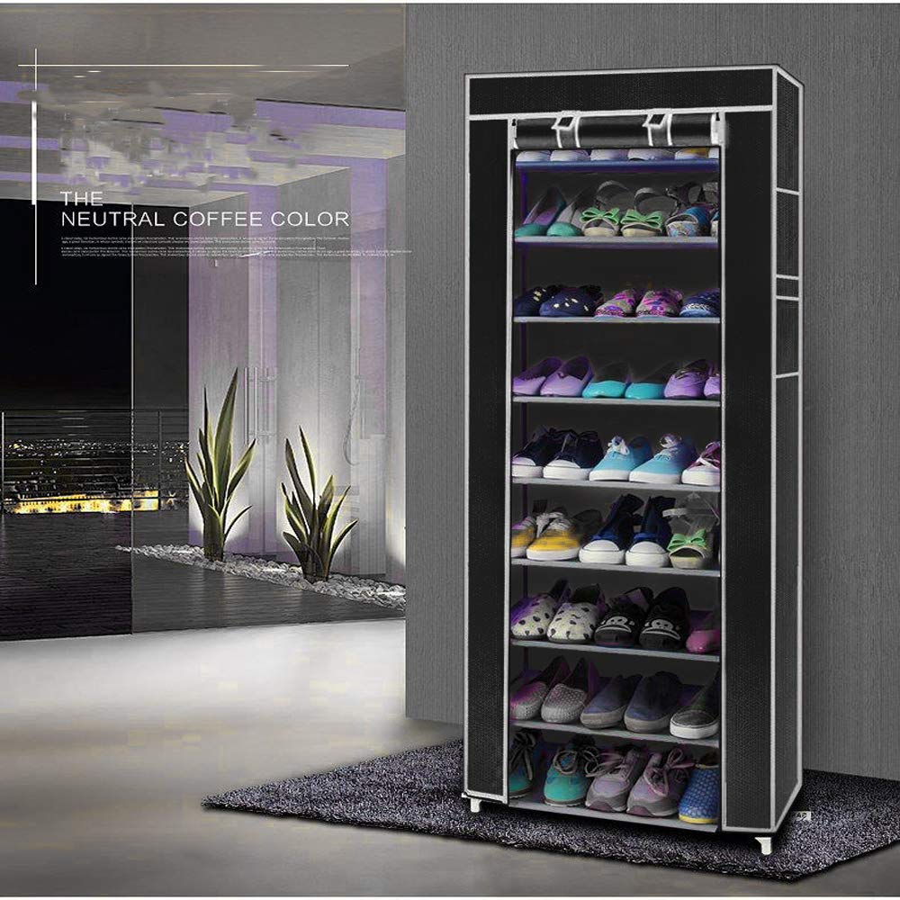 Hommoo Clothes Closet Portable Wardrobe Durable Clothes Storage Organizer Non-Woven Fabric Cloth Storage Shelf (Black)