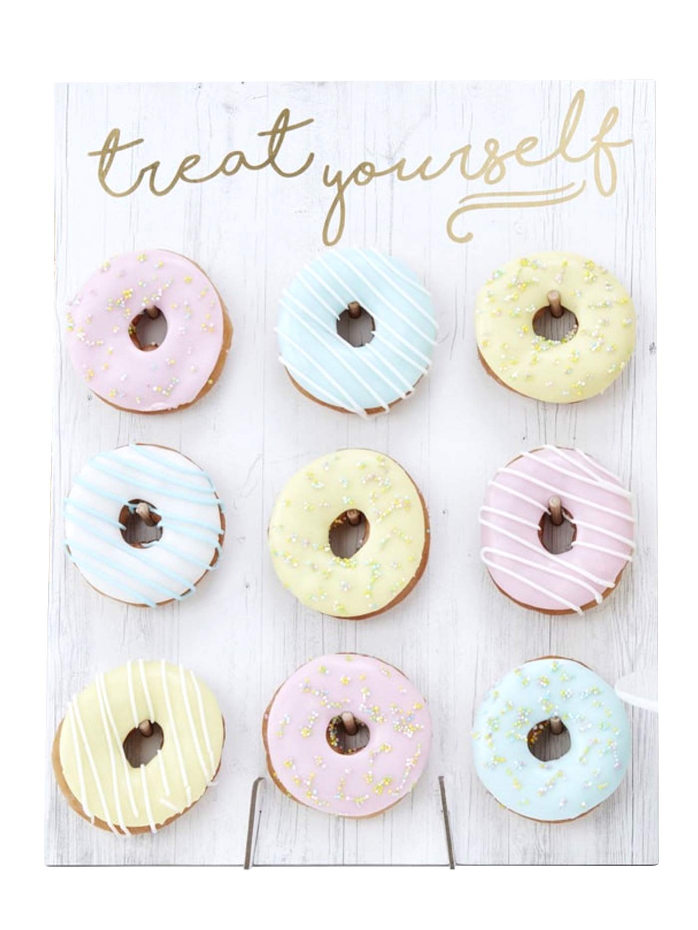 Ginger Ray Gold Foiled Treat Yourself Donut Wall Party Display Fits 9 Doughnuts, White,42cm x 32cm