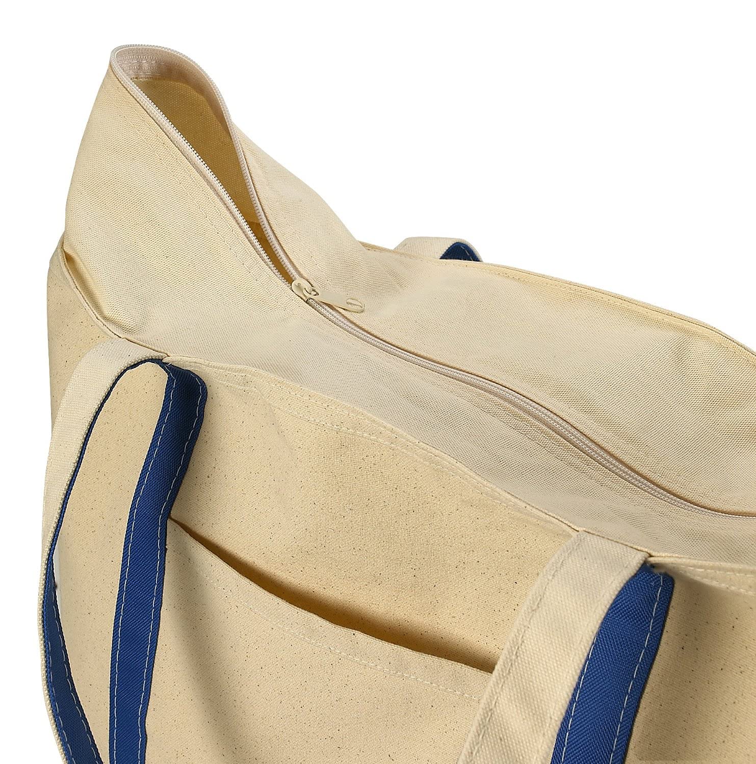Handy Laundry Canvas Tote Beach Bag - Large Bags with Shoulder Straps, Strong Enough to Carry Beach Gear and Wet Towels. Front Pocket, Zippered Top Closure. (Royal Blue)
