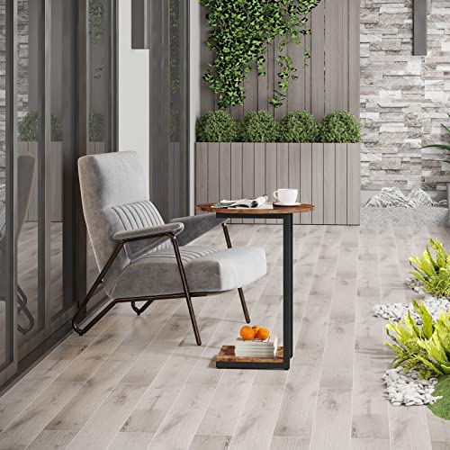 Small Side Table C Table End Table - Small Wood Coffee Table TV Tray for Eating Couch Tables That Slide Under, Modern C Shaped Side Table for Small Space, Oval Table Top Design, Rustic Brown