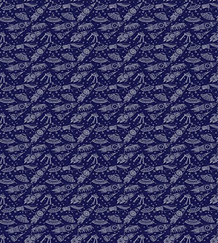 Lunarable Space Duvet Cover Sets, Fired Rockets and Spaceships in Galaxy Stars Nightfall Aliens Universe, Bedding Set with 2 Duvet Covers & 4 Pillowcases, 2 Pack Queen Size, Navy Blue and Coconut