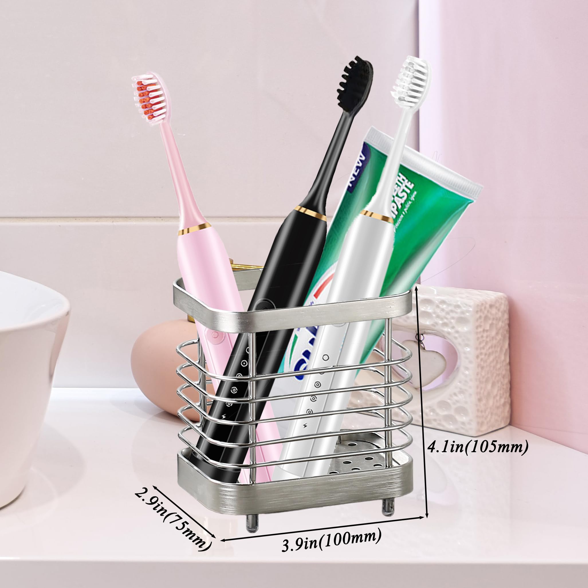 KEINEUX Utensil Holder Kitchen Countertop Organizer, Cutlery Drainer Sink Caddy Storage Drying Rack for Silverware Flatware and Cookware, Stainless Steel, Silver-4"