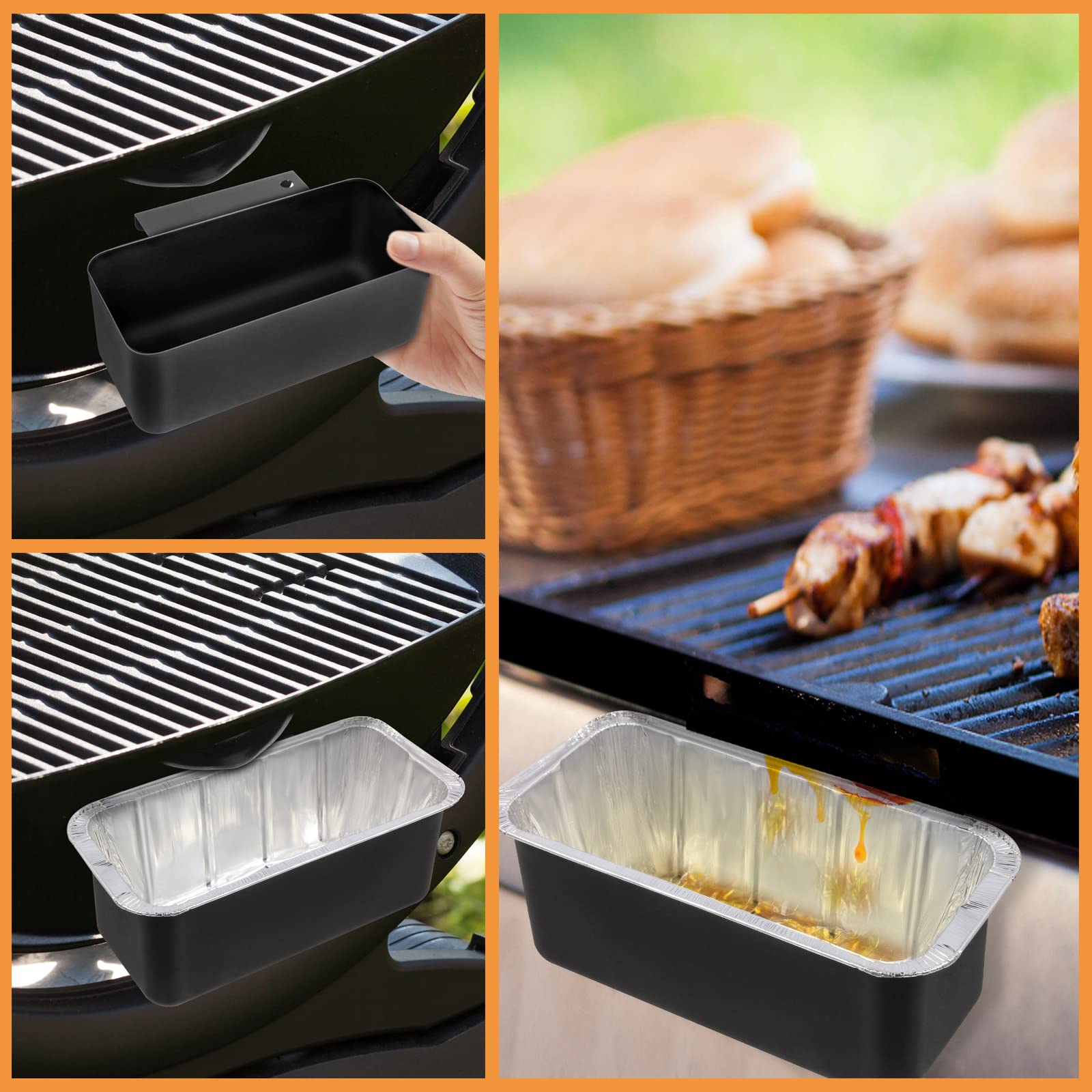 Grease Cup Liner for Blackstone Accessories, 10 Pcs Oil Drip Catcher Foil Pan Liners, Professional Flat Top Grease Tray Compatible with Black Stone Grill 17 22 28 30 36 Inch(1Short Hook Pan+10Liners)