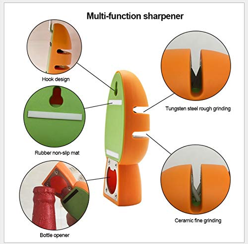 Kukup Multifunctional grade 2 knife sharpener, diamond kitchen knife sharpener with bottle opener, handle and anti-skid pad