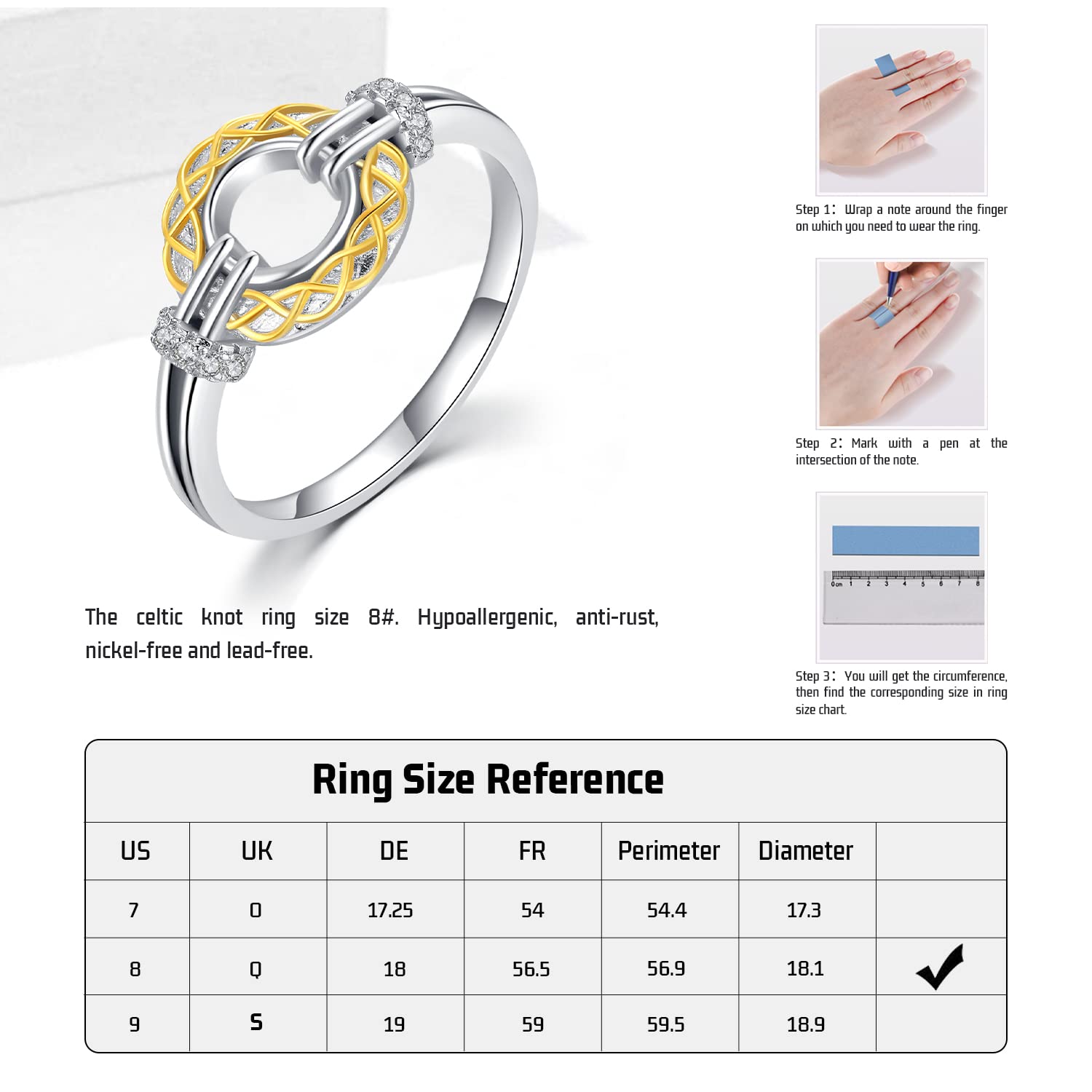 JUSTKIDSTOY Celtic Knot Ring 925 Sterling Silver Wedding Eternity Band Ring Thumb Ring for Women Celtic Jewelry Gifts