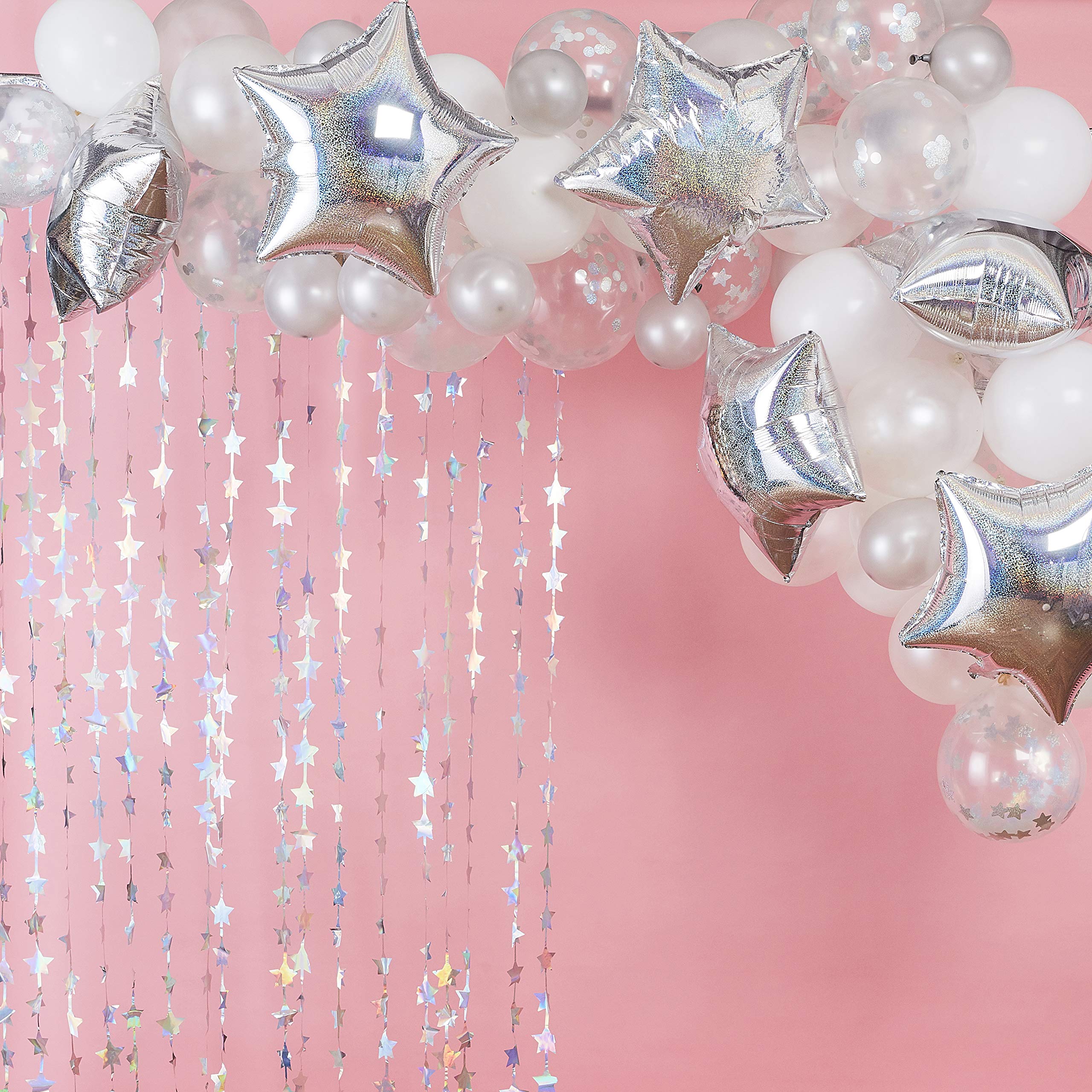 Ginger Ray Iridescent Silver and White Party Celebration Balloon Arch Decoration Kit, Stargazer Birthday