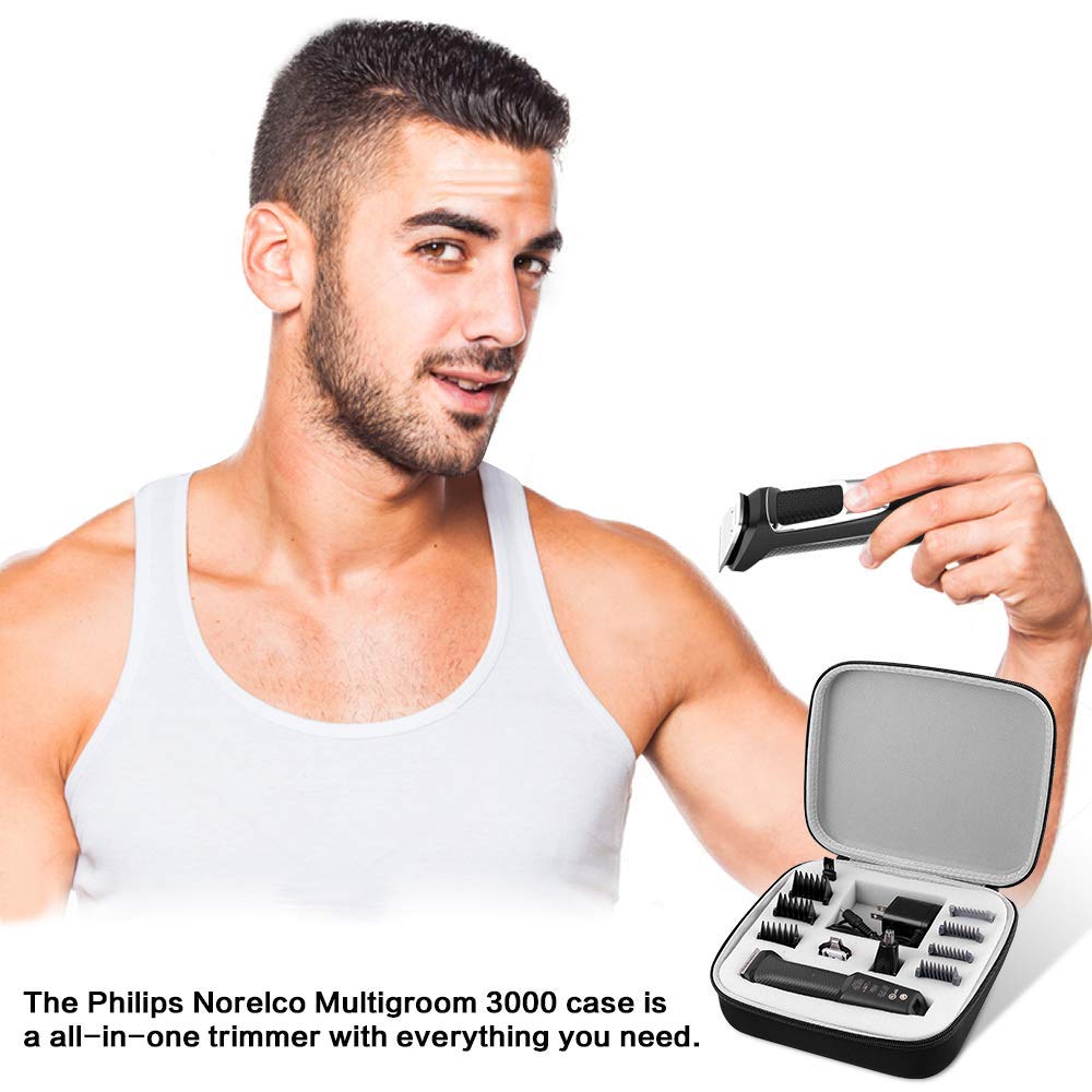 Hard Case Compatible with Philips for Norelco MG3750 Multigroom All-In-One Series 3000 Men's Electric Beard Trimmer Shaver. Clipper Storage Holder for 13 Attachment Trimmer and Accessories (Box Only)