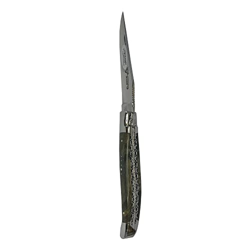 Laguiole en Aubrac Handmade Luxury Double Plated Folding Knife, 4.8-in (12cm), Blackened Poplar Wood Handle, Hand Forged, Stainless Steel Polished Bolsters