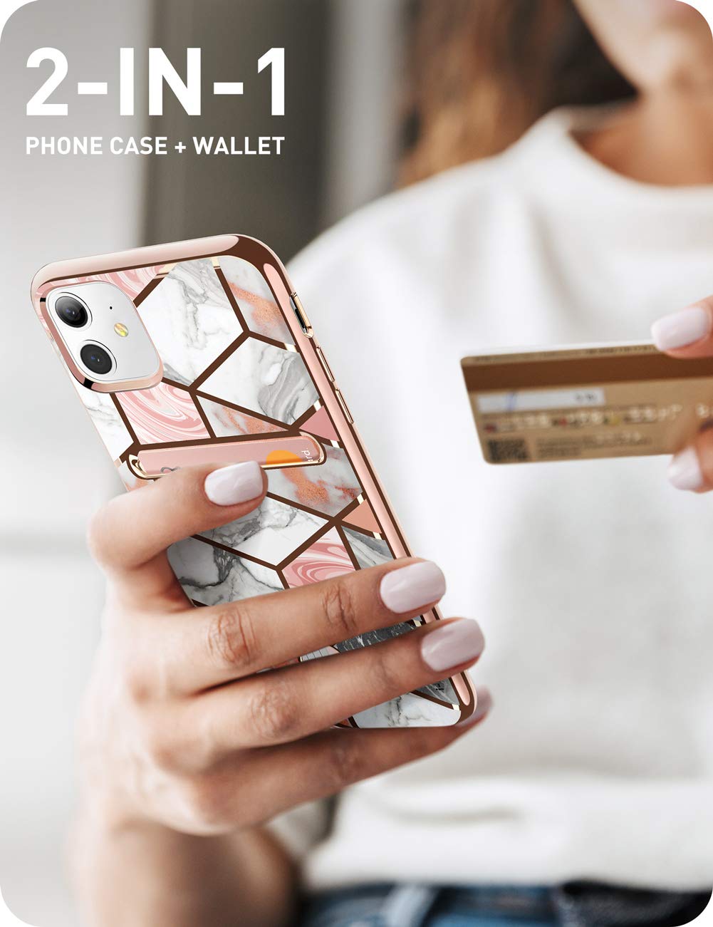 i-Blason Cosmo Wallet Case for iPhone 12, iPhone 12 Pro 6.1 inch (2020 Release), Slim Designer Wallet Protective Case with Card Holder (Marble)