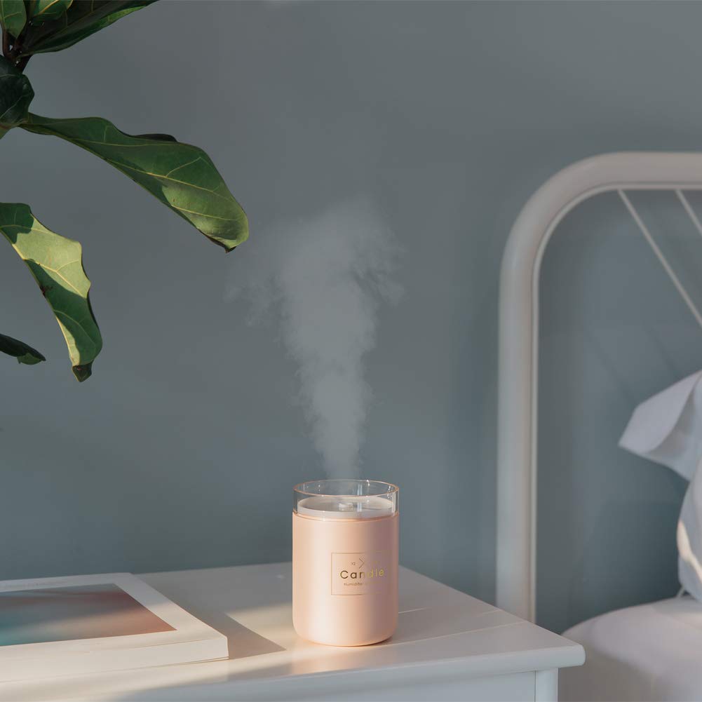 HARPAT Humidifier USB Small Humidifier 280ml Ultrasonic Portable Mini Humidifier with LED 4Hours Auto Shut Off for Home, Office, Yoga Pink