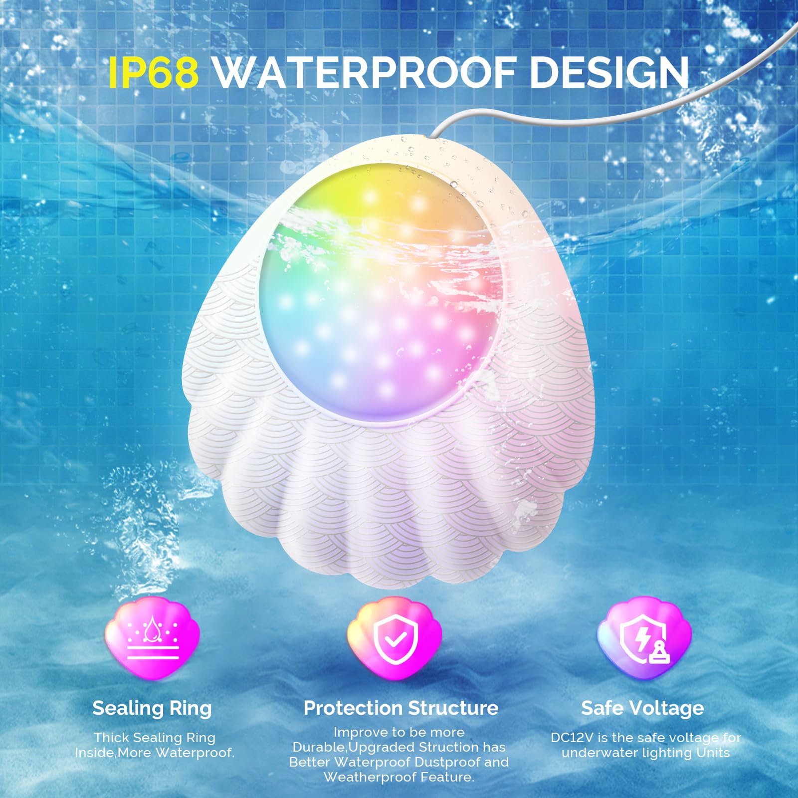 LOFTEK Pool Lights with APP Control, 10W RGB Underwater Submersible LED Lights with IP68 Waterproof, 16 Million Colors, Music Sync, 12V Smart Pool Lights for Inground Above Ground Pool, Hot tub