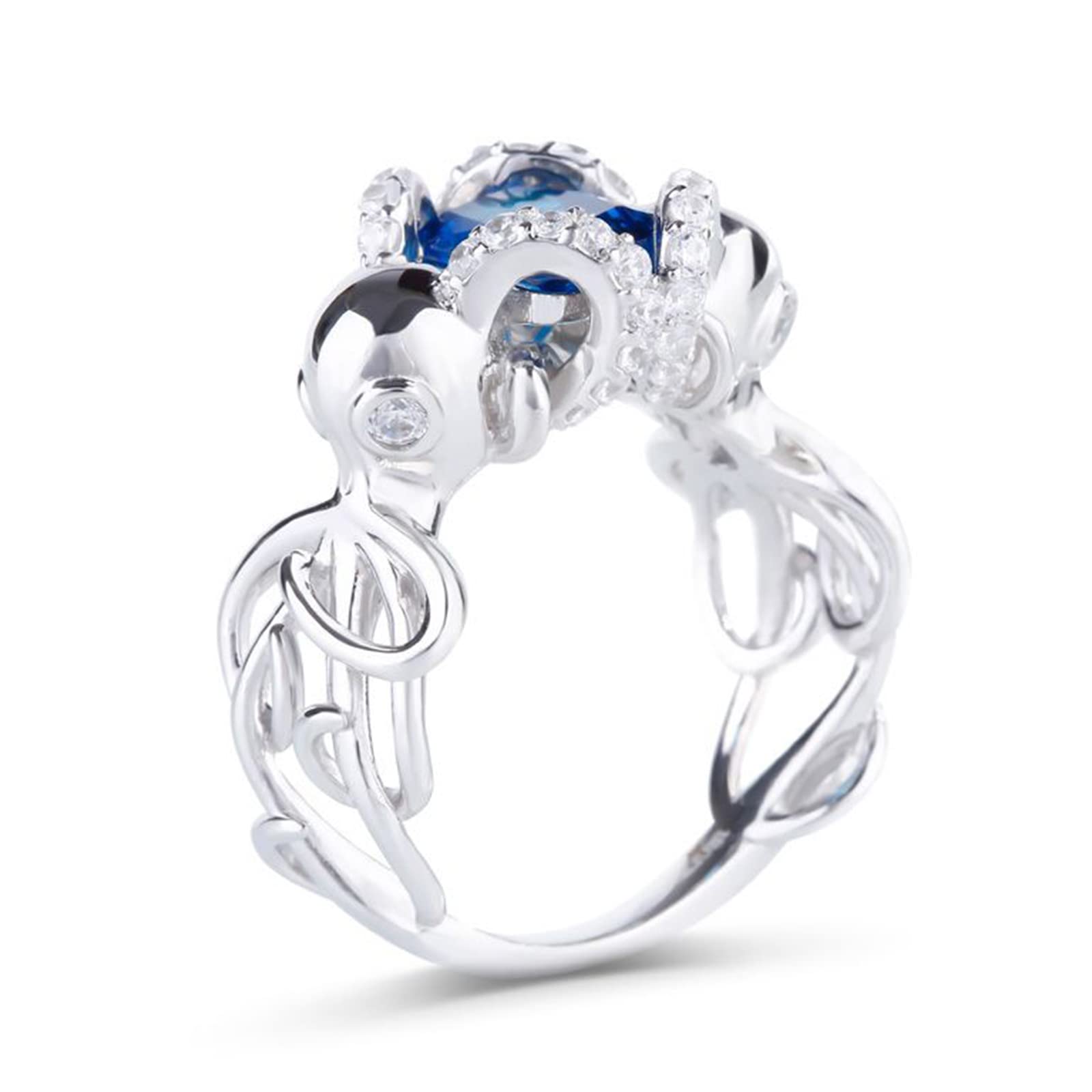 Jeulia 3 Carat Octopus Eternity Ring 925 Sterling Silver Radiant Cut Engagement Ring Cubic Zirconia Wedding Band Rings Promise Anniversary Romantic Jewerly Gift (Blue, 6)