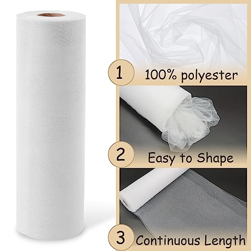 White Tulle Fabric Roll, 54" x 20 Yards (60FT) Tulle for Wedding Decoration DIY Tutu Party Backdrop Baby Shower Table Skirts Gift Wrapping