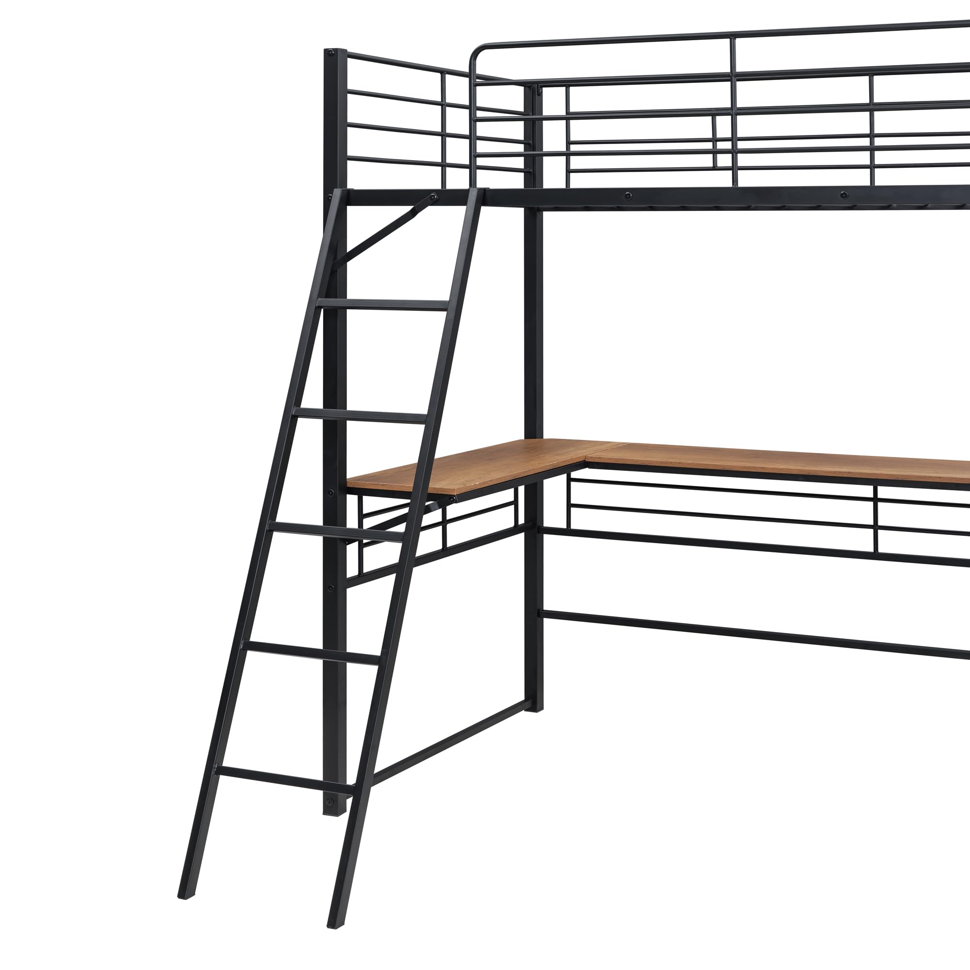 Twin Size Metal Loft Bed with L-Shaped Desk,Heavy Duty Metal Loft Bed with 3 Tier Shelves for Kids Teens Adults,High Loft Bed Frame, Space Saving(Twin,Black)