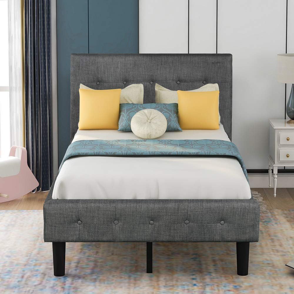Harper & Bright Designs Wood Twin Upholstered Bed Frame with Headboard and Footboard, Strong Wooden Slats, No Box Spring Needed (Grey)