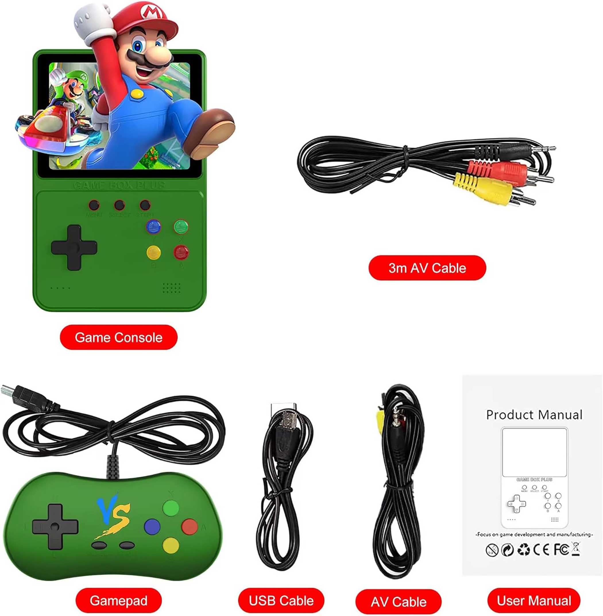 Heiko Retro Portable Handheld Game Console to Experience 500 Classic Games Anytime Anywhere, 3.5In Screen Video Game Console 1200mAh, Handheld Video Game Support for Connecting TV & Two Players(Green)