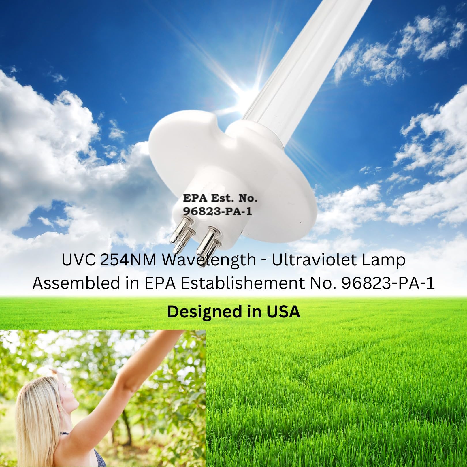 LSE Lighting TT-UVB14 Replacement UV Lamp for TT-UV24-14 with Teflon Coating Wrap to Prevent Glass Breaking