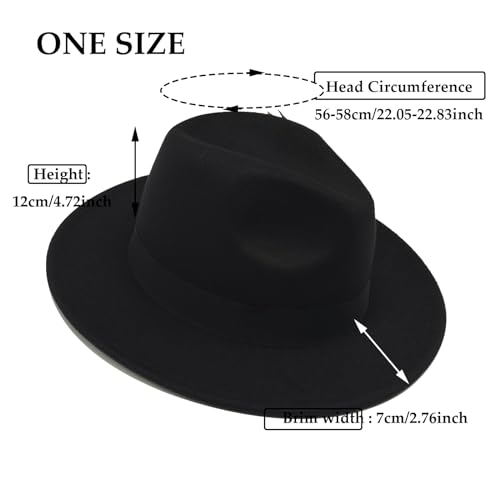 Mens Fedora Hats Classic Wide Brim Fedora Hat for Women Men Dress Hats Black Felt Panama Hat with Band