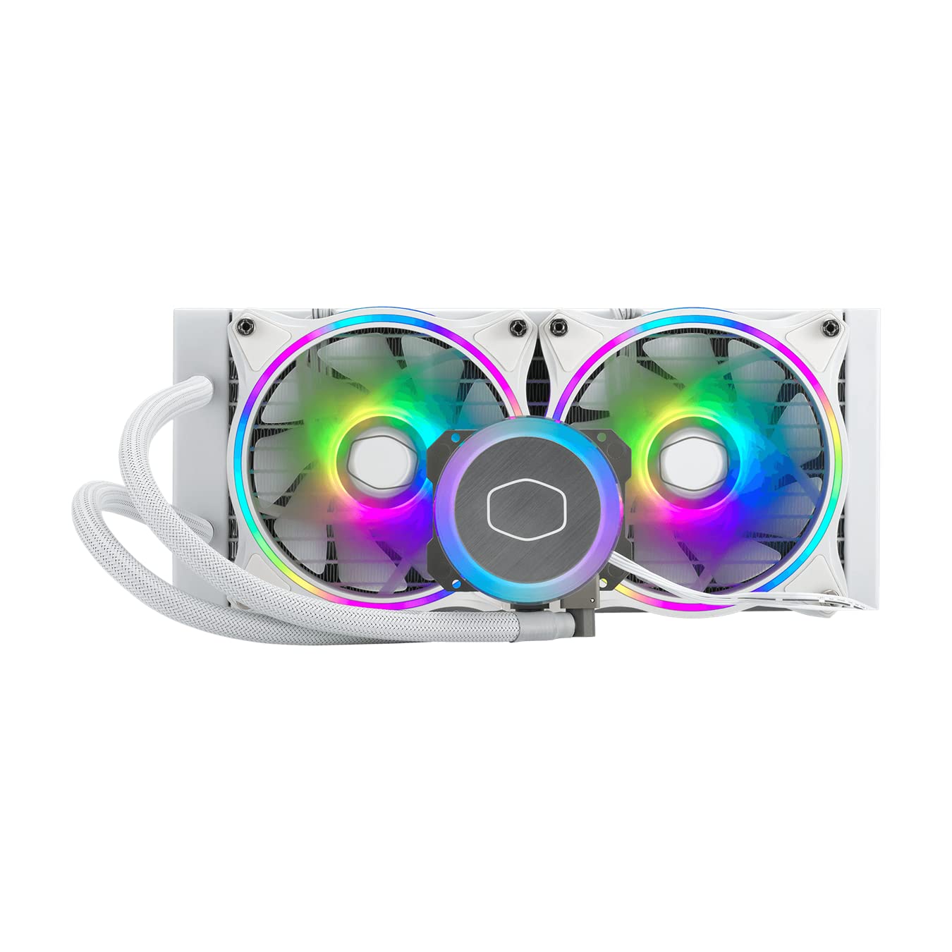 MasterLiquid ML240 Illusion White Edition CPU Liquid Cooler, AIO Water Cooling System, 2 x 120mm ARGB Halo Fans, 240mm Radiator Compatible with AMD Ryzen/Intel LGA1700*/1200/115X, White