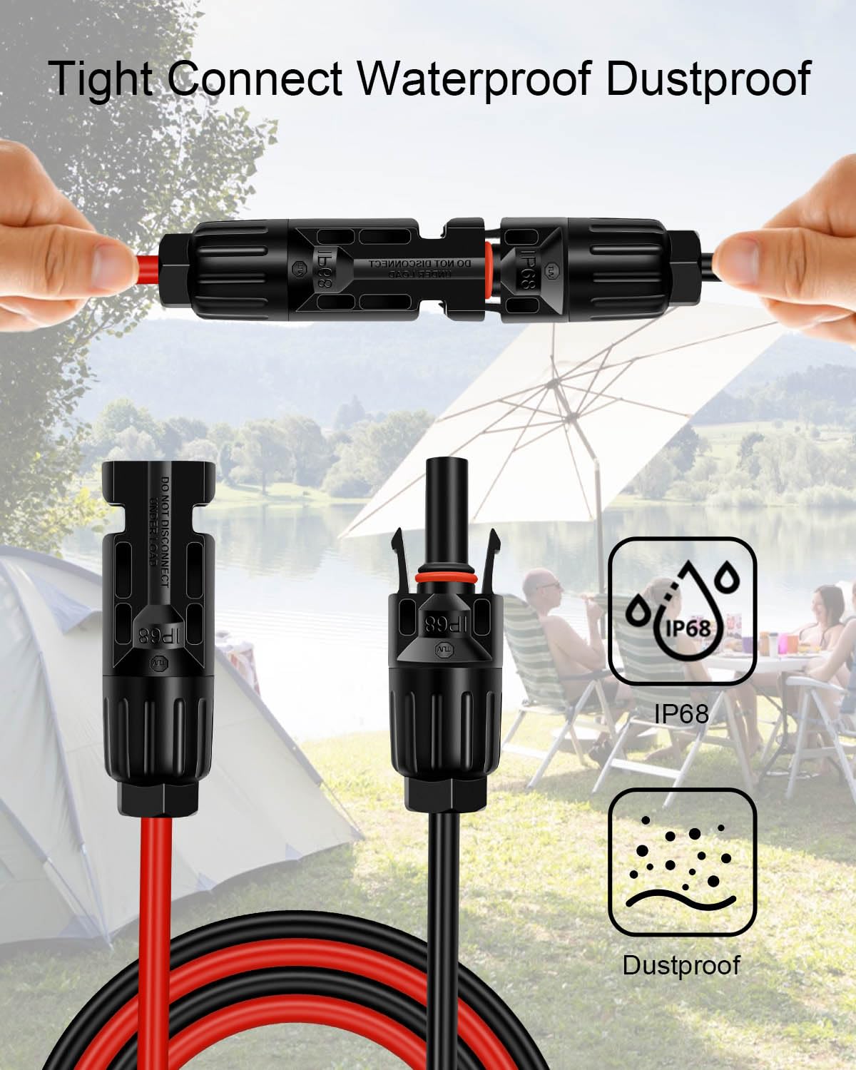 HUQUZN 10AWG 12FT Solar Panel Extension Cable Compatible with Ads Port Adapter and Solar Connector, Solar Charger Cable Kit for Portable Solar Generator Power Station RV, Vertical