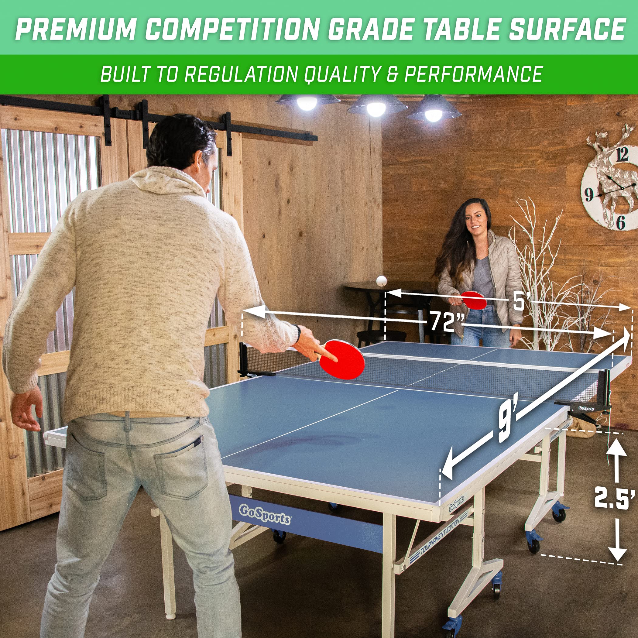 GoSports Tournament Table Tennis Set β Choose Indoor or Outdoor Table, Includes Net, 2 Paddles, and 3 Balls with Case