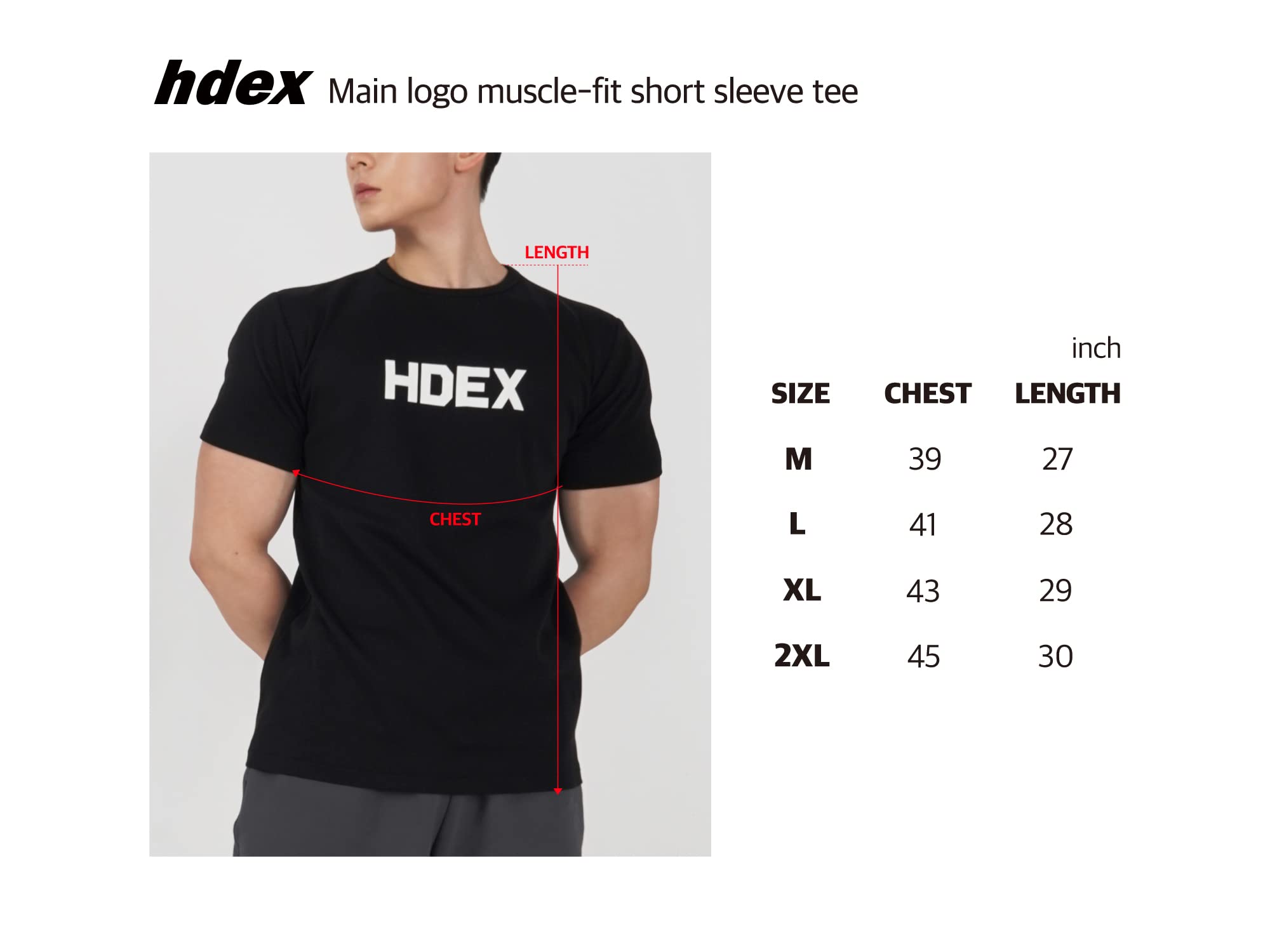 HDEX Men’s Main Logo Muscle fit Workout Gym T-Shirt (Black/Navy/Military Green/Charcoal/Grey/White)