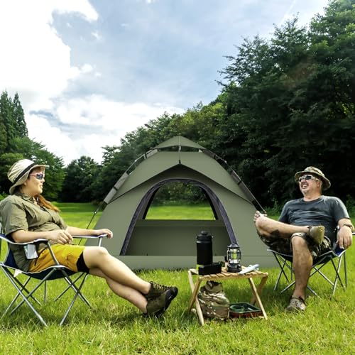 Instant Pop Up Tents for Camping, 2-3 Person Camping Tent Automatic 60s Setup Dome Tent, 2 in 1 Double-Layer Waterproof Family Tent for Hiking Backpacking