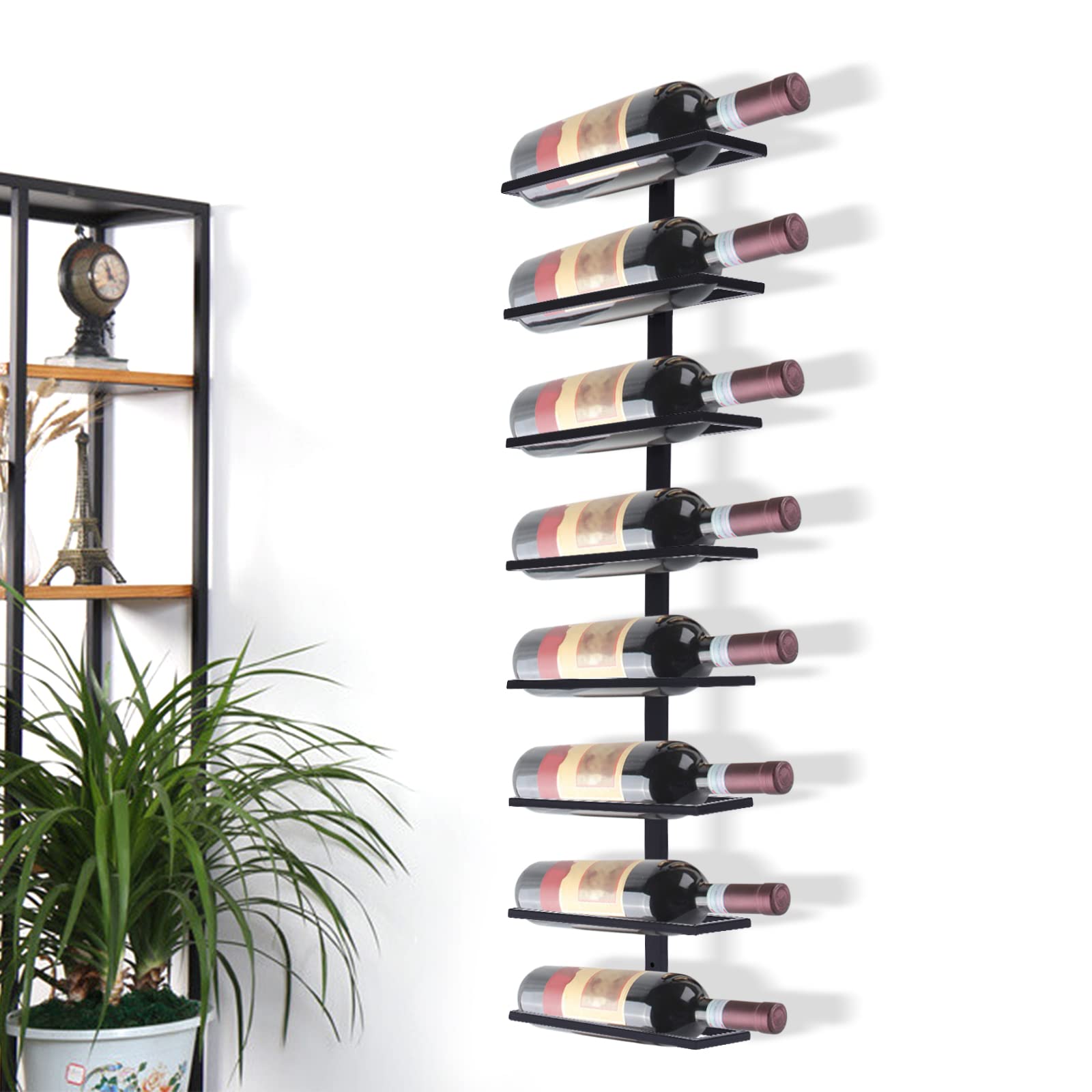 LYNICESHOP 8 Bottle Wall Mounted Wine Rack Wine Bottle Rack Holder Storage Organizer, Center Frame Metal Wall Mount Wine Bottle Rack for Kitchen, Pantry, Dining Room, Bar, Wine Cellar