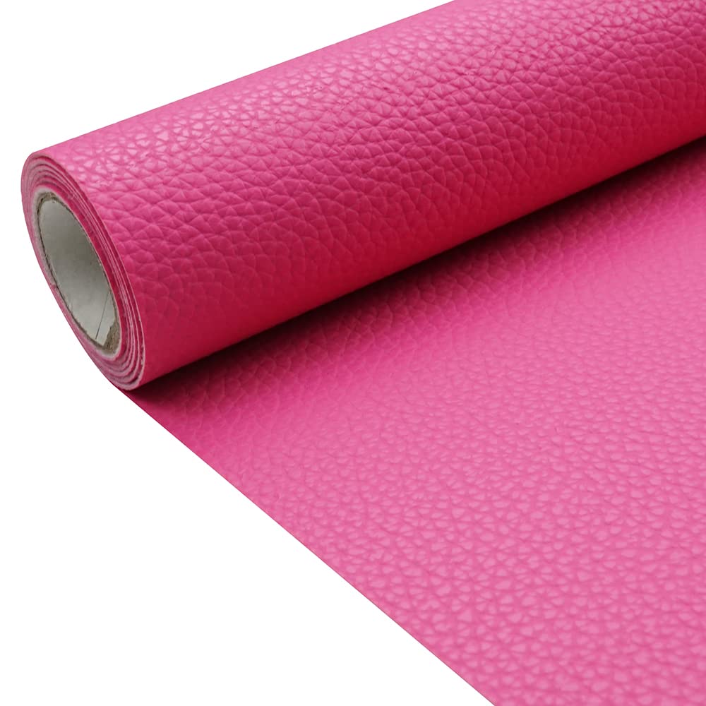 Hot Pink Litchi Texture PU Fabric Leather 11.8x53.14 Inch(30x135 CM) 1.13mm Thick Faux Synthetic Leather Material for Upholstery Crafts, DIY Sewings, Sofa, Handbag, Earrings, Hair Bows Decorations