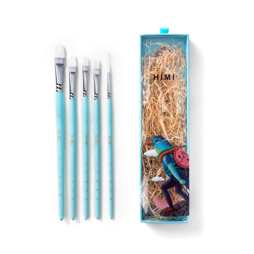 HIMI Gouache/Watercolor Paint Brushes Set 5 Pcs for Acrylic Oil Watercolor Face & Body Gouache Painting Nice Gift Art hobbyist,Adults (Blue, Watercolor Brush)
