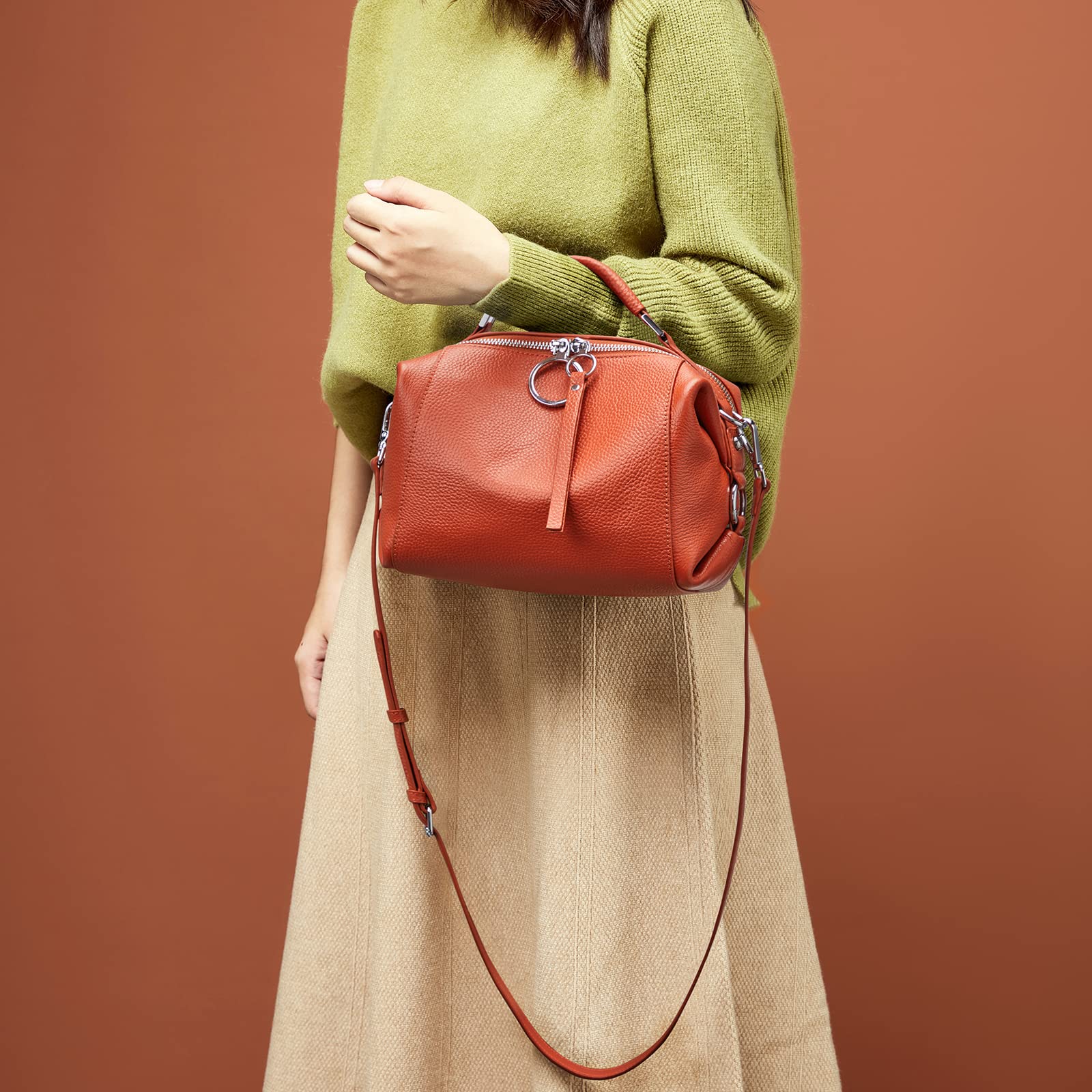 Kattee Genuine Leather Handbag Purse for Women Fashion Ladies Designer Shoulder Bag Mini Size Adjustable Straps