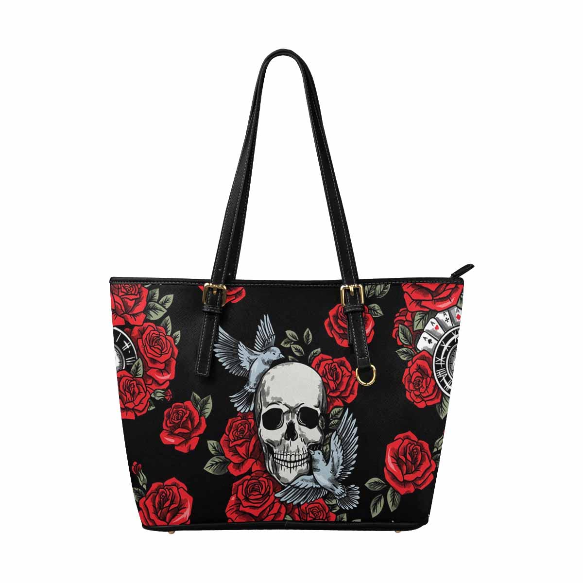 InterestPrint Handbags Ladies Purses Shoulder Bags Tote Bag Skull, Birds, Clock and Red Roses