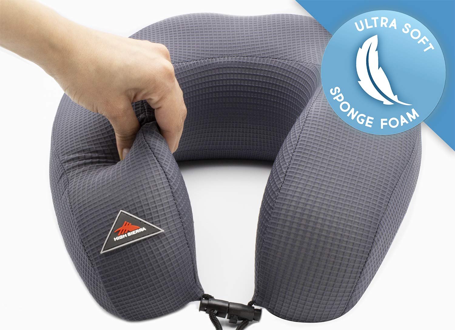 High Sierra HS1407 Lightweight Exceptional Neck Support Washable Cover Perfect for Flights & Road Trips, Super Soft Sponge Foam Travel Pillow