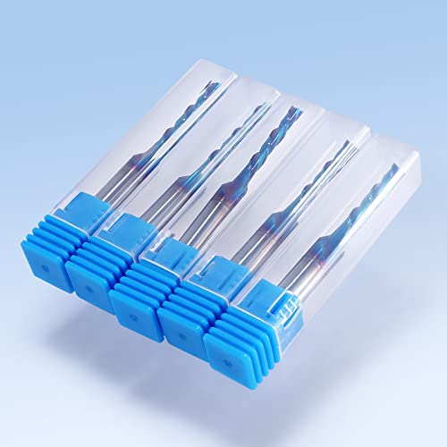HQMaster 5 Pcs Spiral CNC Router Bits Set Down Cut 1/4β Shank Solid Carbide Spiral Downcut CNC Bits with Nano Blue Coating End Mill for Wood Cut Carving Engraver 1/8" Cutting Dia.