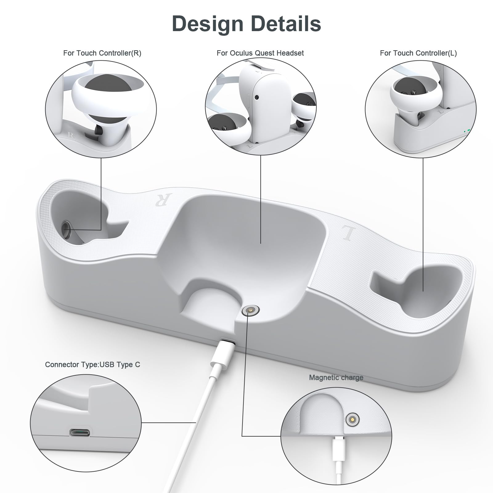 JOYTORN Charging Dock Compatible with Meta Quest 2, Quest 2 Charging Station Accessories with 2 Rechargeable Batteries,2 Battery Covers for VR Controllers and Headset