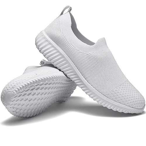 LANCROP Women's Walking Nurse Shoes - Mesh Slip on Comfortable Sneakers 7.5 US, Label 38 All White