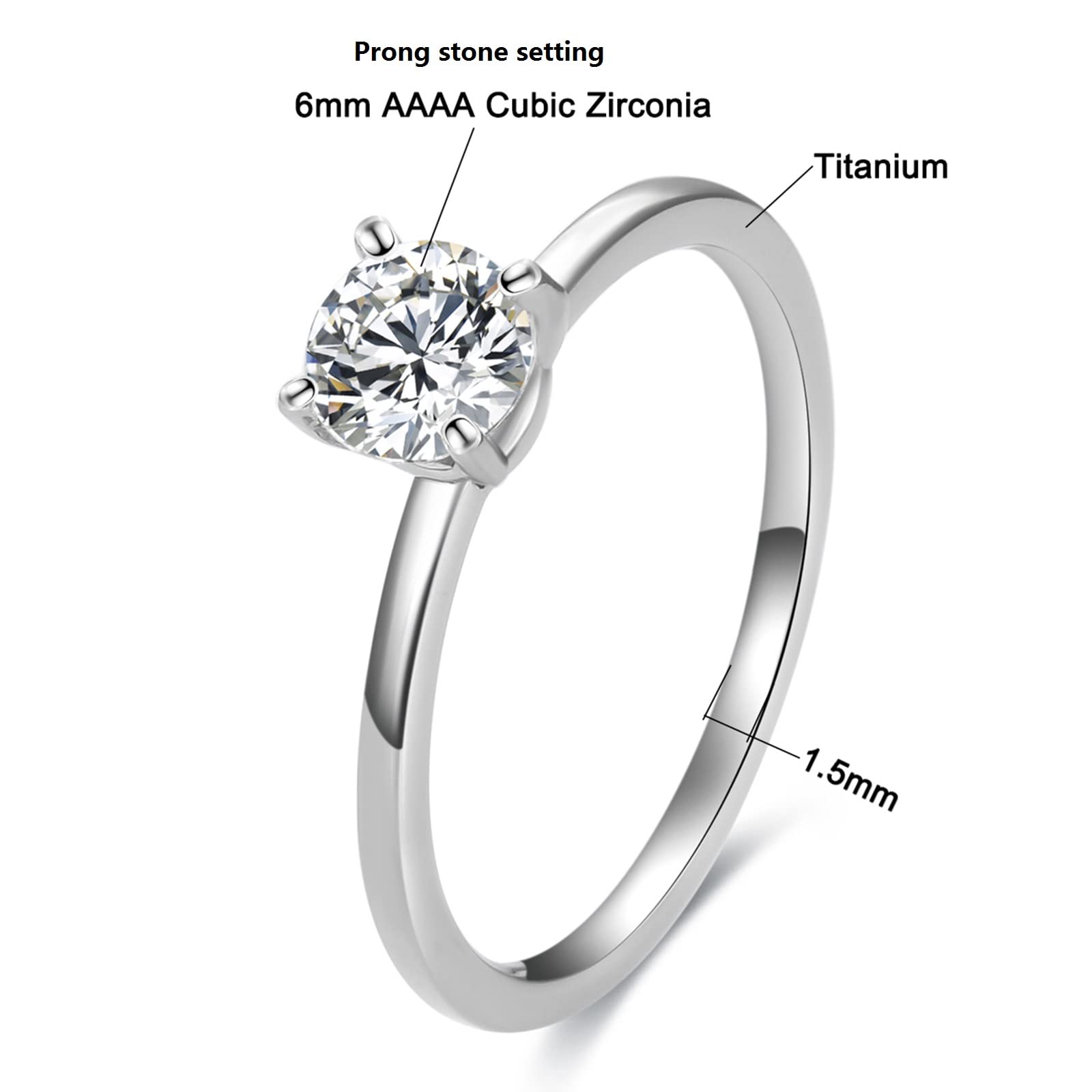 JUSTJANDM Round Brilliant Cubic Zirconia Titanium Engagement Ring, Titanium CZ Wedding Band, Eternity Rings for Women (9 (59.4mm))