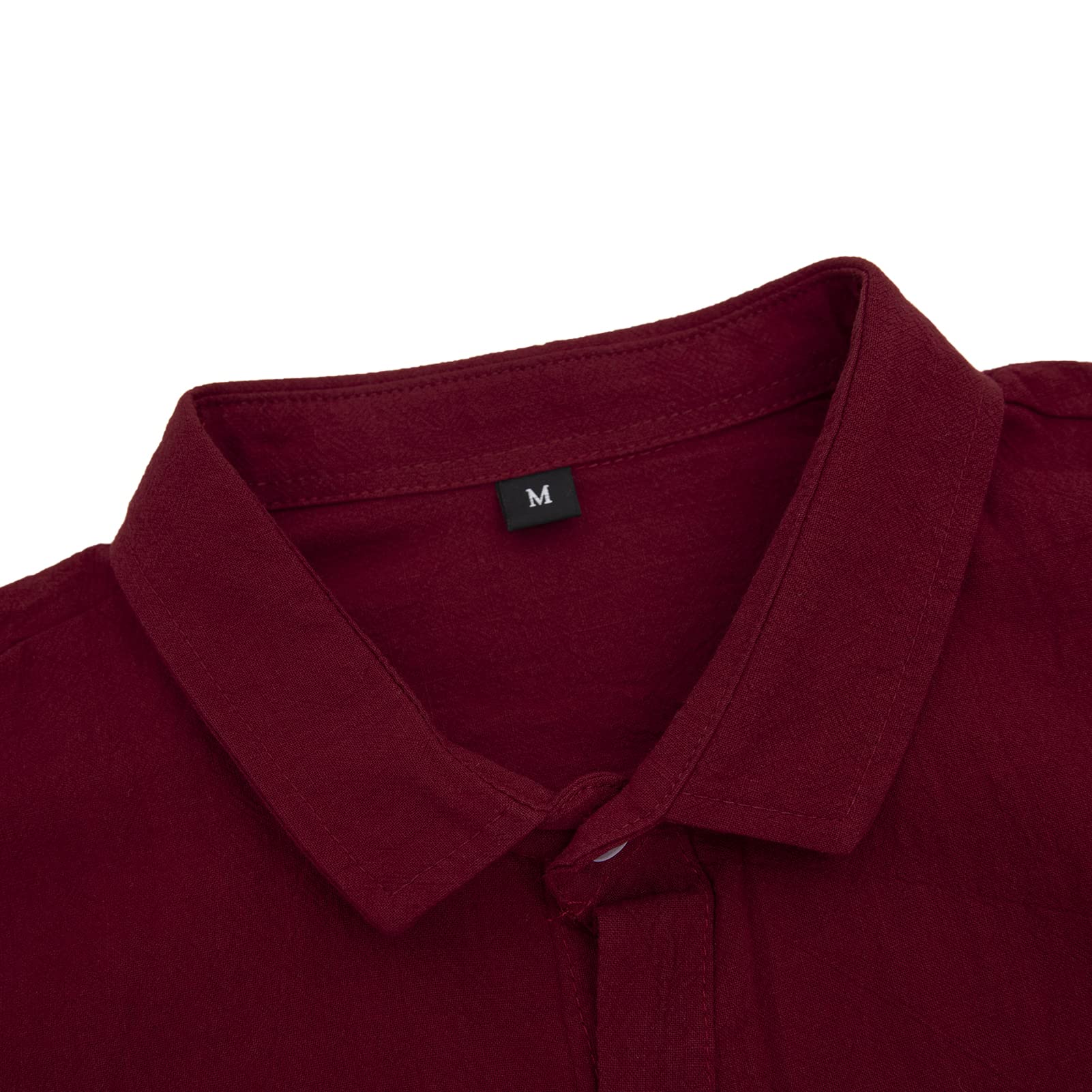 Men's Linen Cotton Shirt Casual Button Down Long Sleeve Tops Summer Beach Shirt Regular Fit Chambray Shirt Tops WineRed XL