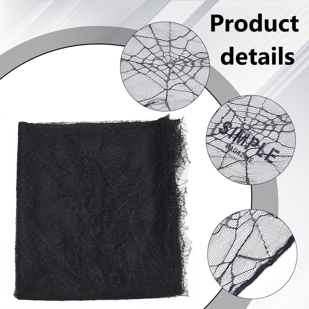 PH PandaHall 70x62 Inch Spider Web Lace Fabric, Black Lace Web Embroidered Lace Sewing Fabric Tablecloth Fabric Lace for DIY Dress Party Overlay Wedding Headwear Curtain Home Halloween Decor