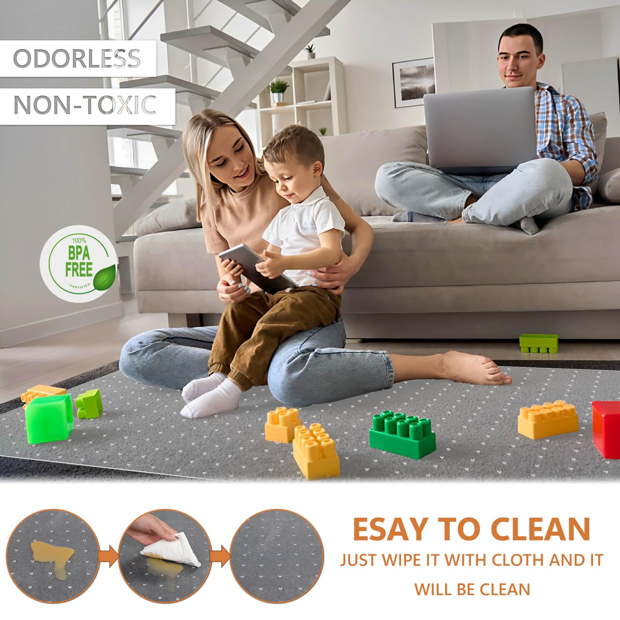 HOMEK Large Office Chair Mat for Carpeted Floors, 45" x 53" Clear Desk Chair Mat for Low Pile Carpet- Easy Glide Carpet Protector Mat for Office Chair