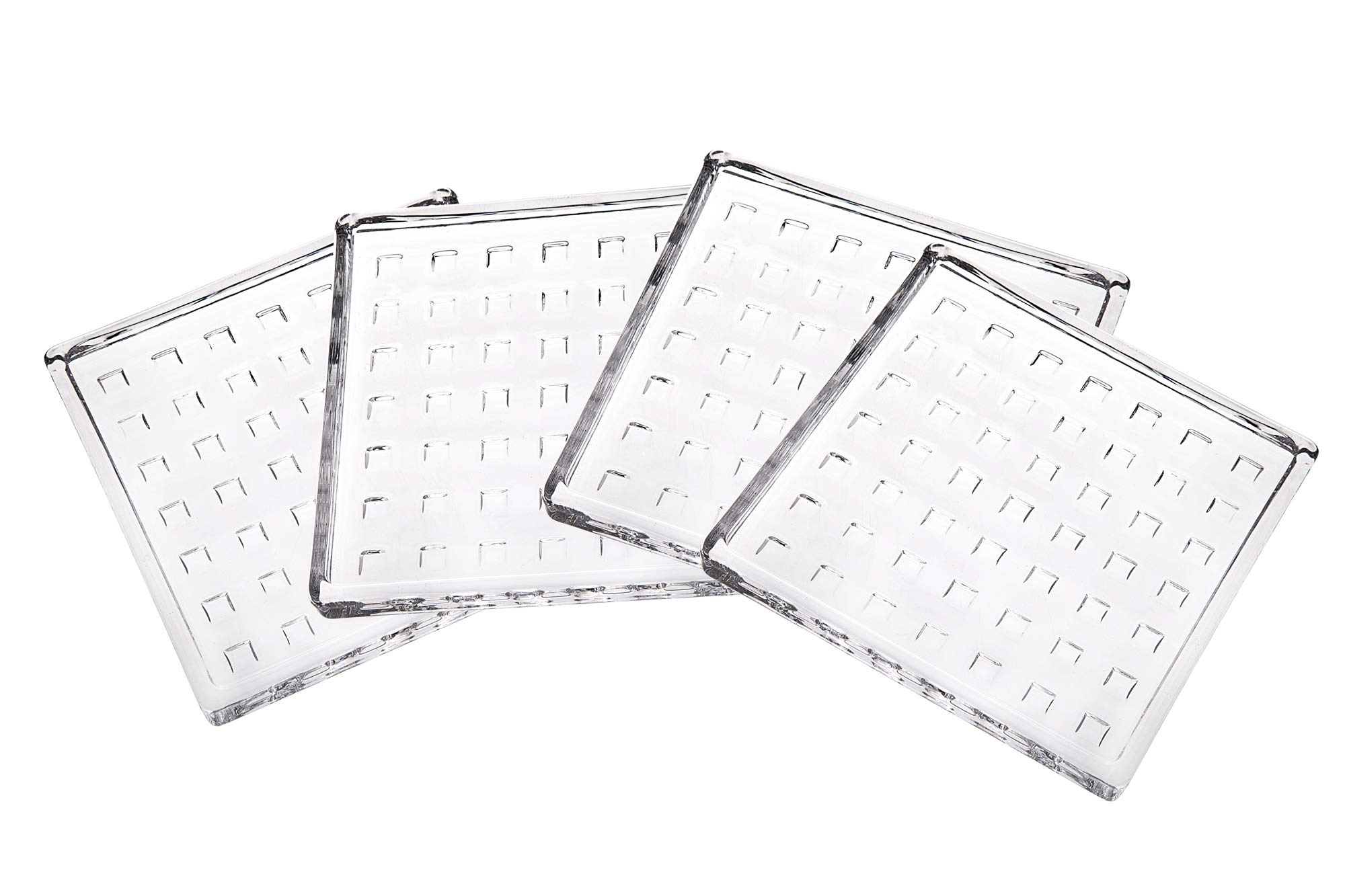 Godinger Glass Coasters for Drink Spill Tabletop Protectors - West Street Square, Set of 4