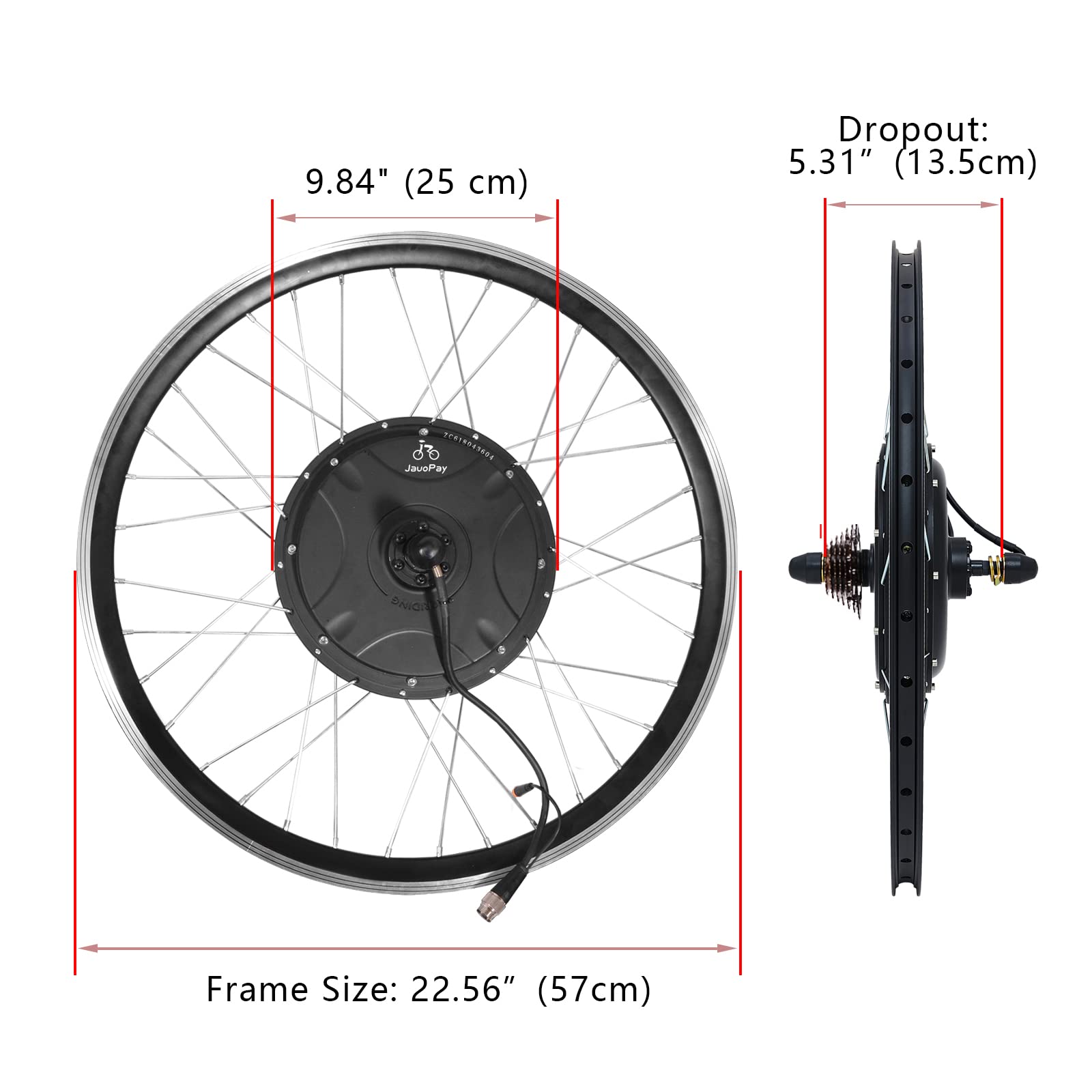 JAUOPAY Electric Bicycle Conversion Kit, 48V 1500W EBike Brushless Gearless Hub Motor, 22.5" Rear Wheel Frame for 26" x 1.95"~2.125" Tire, Build-in Dual Mode Controller Full Waterproof Kit