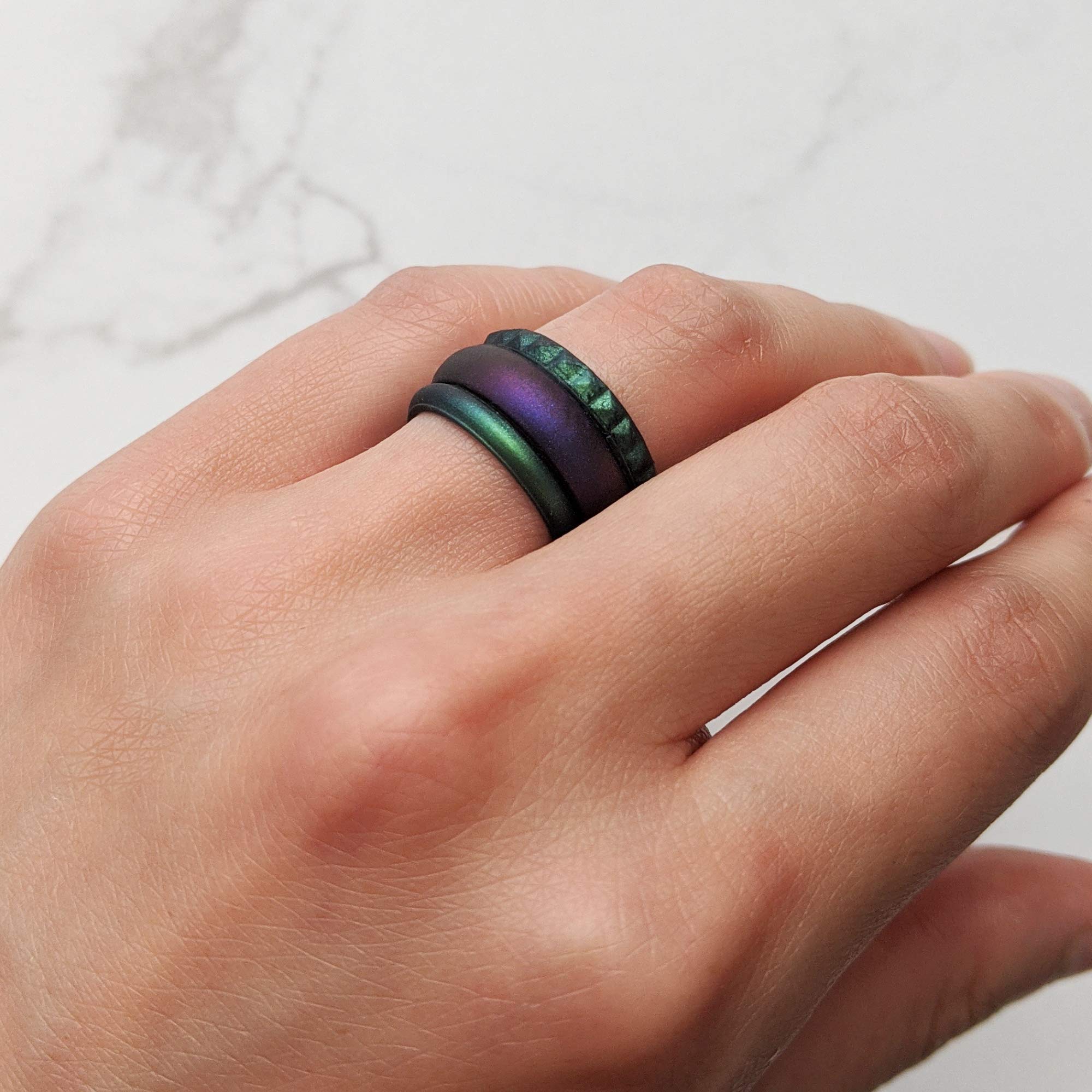 Knot Theory Cosmic Silicone Ring for Women - Breathable Comfort Fit 4mm Wedding Band Size 11 February Birthstone