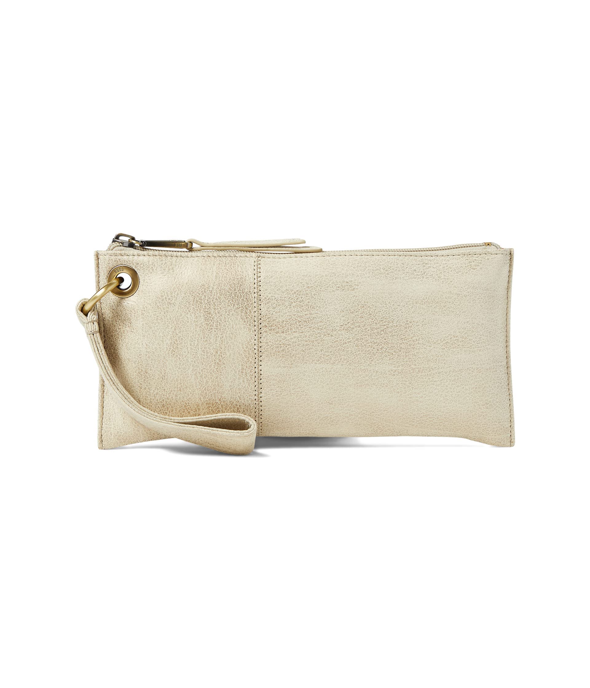 HOBO Vida Wristlet Pouch For Women - Soft Leather Construction With Top Zip Closure Circular Wrist Strap, Handy and Compact Pouch Gold One Size One Size
