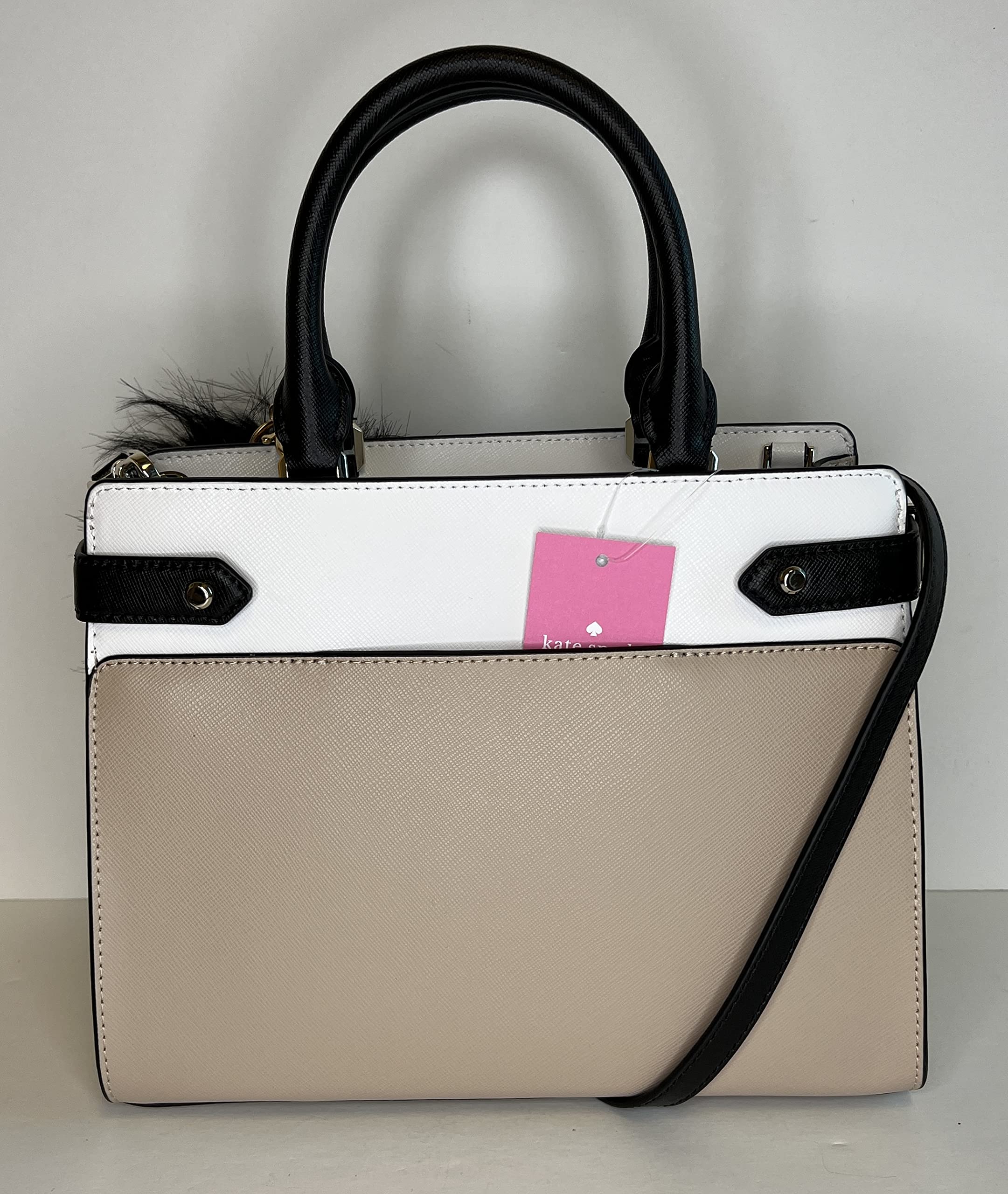 Kate Spade New York Staci MD Satchel bundled with matching Slim Bifold Wallet and Fur Pom (Warm Beige)